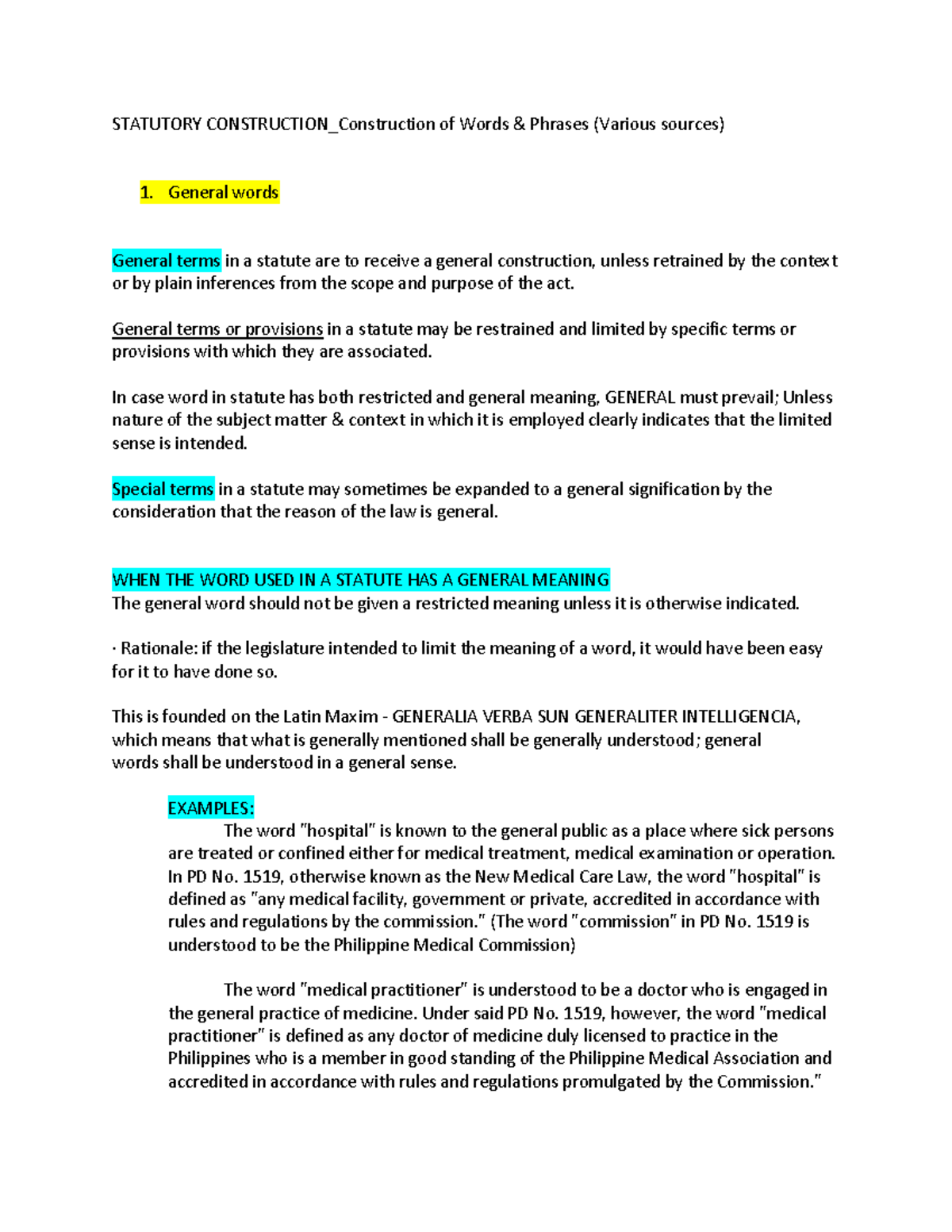 Statutory Construction Construction of Words & Phrases - STATUTORY ...
