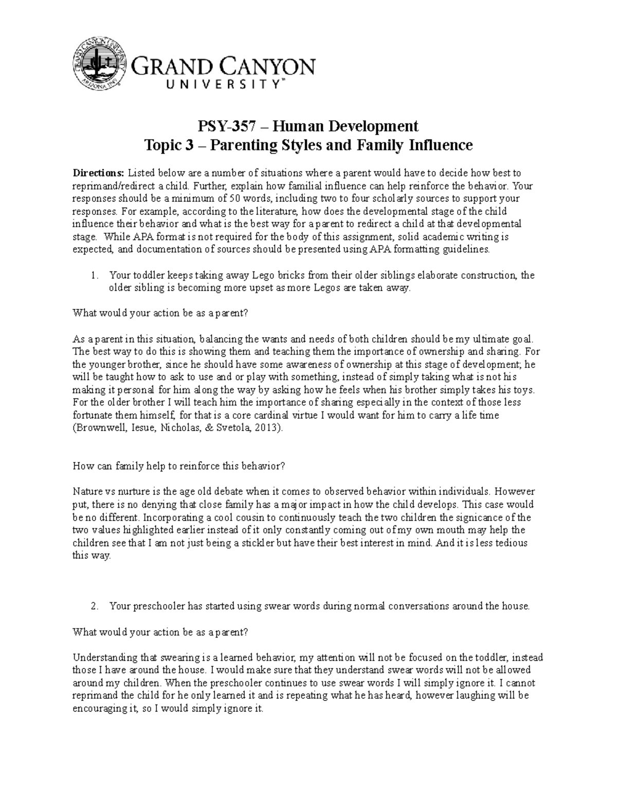Parenting styles - psy class work - PSY-357 – Human Development Topic 3 ...