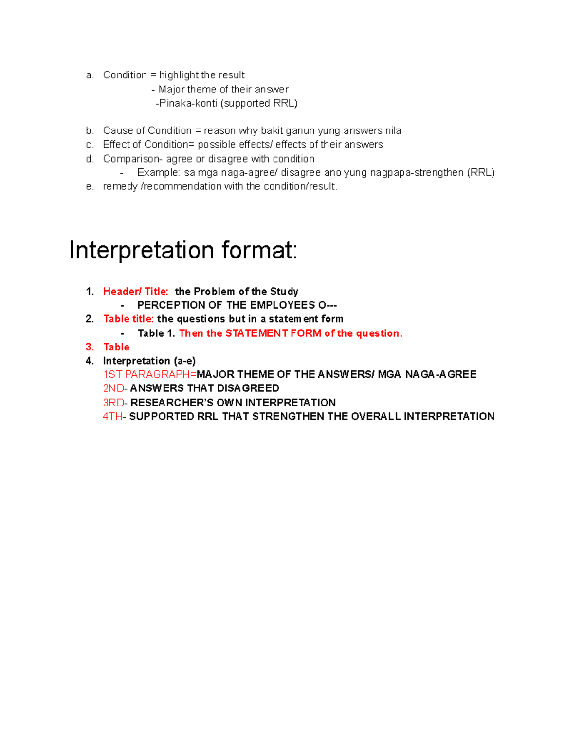 Interpretation-Format-1 - a. Condition = highlight the result - Major ...