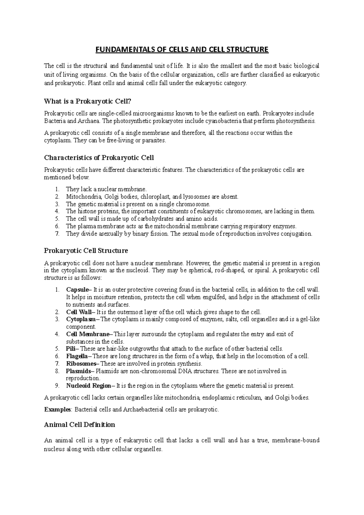 Fundamentals OF Cells AND CELL Structure - FUNDAMENTALS OF CELLS AND CELL STRUCTURE The cell is ...