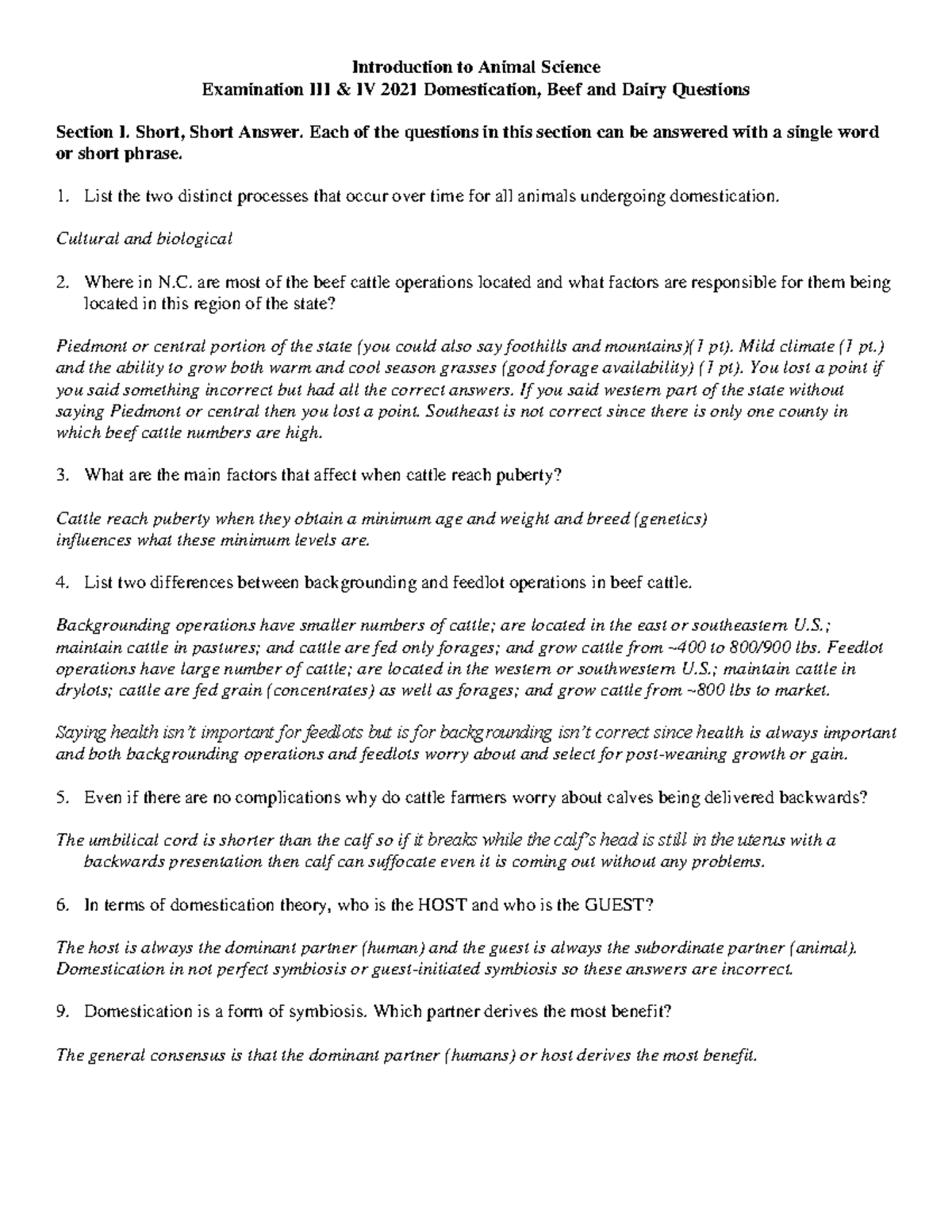 ANS150 E3 2021 Answer Key - Introduction to Animal Science Examination ...