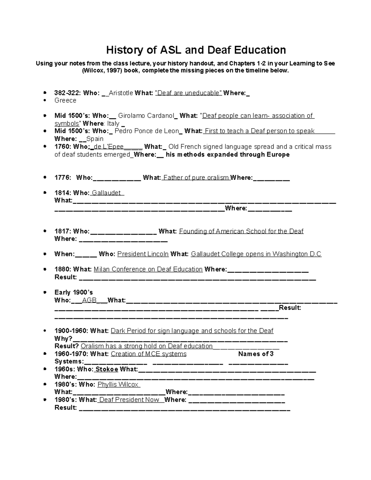 2023 History Timeline Activity - History of ASL and Deaf Education ...