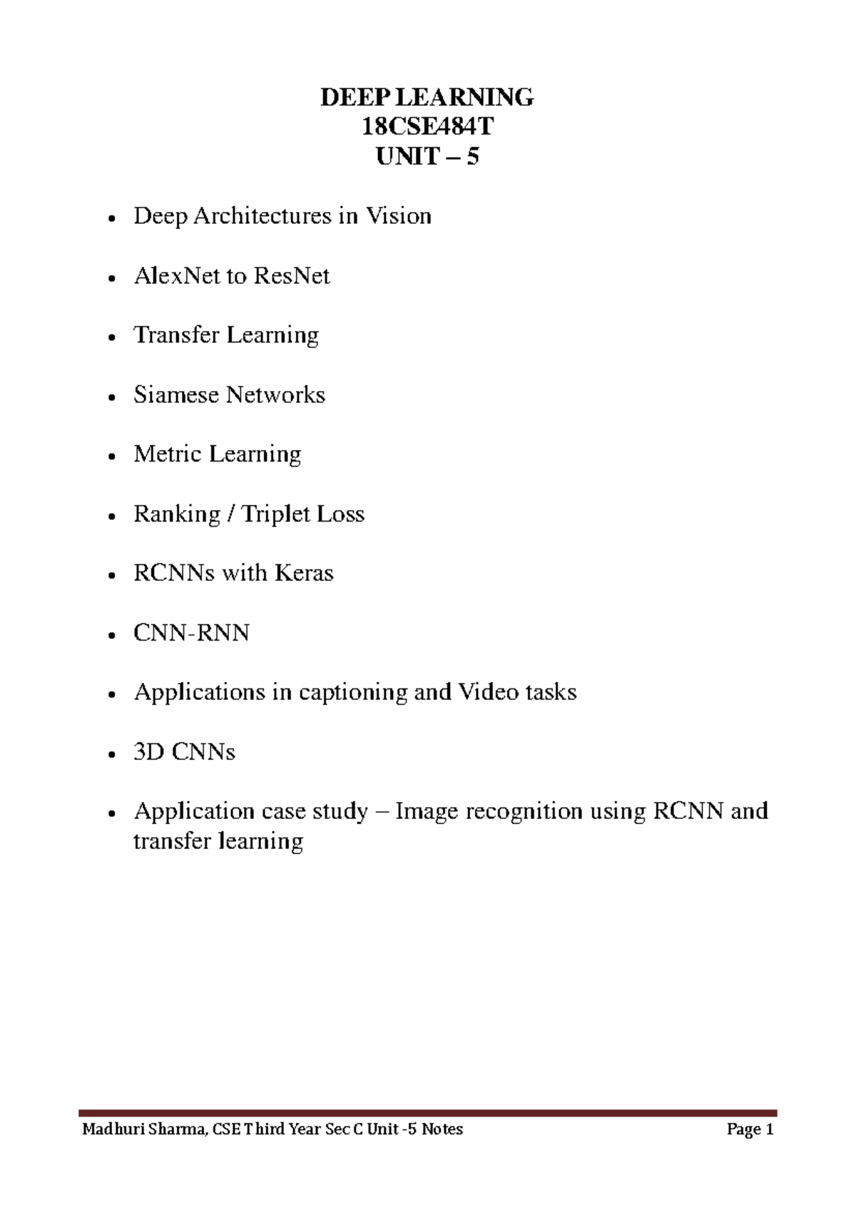Deep Learning Notes Unit-5 - DEEP LEARNING 18CSE484T UNIT – 5 Deep ...