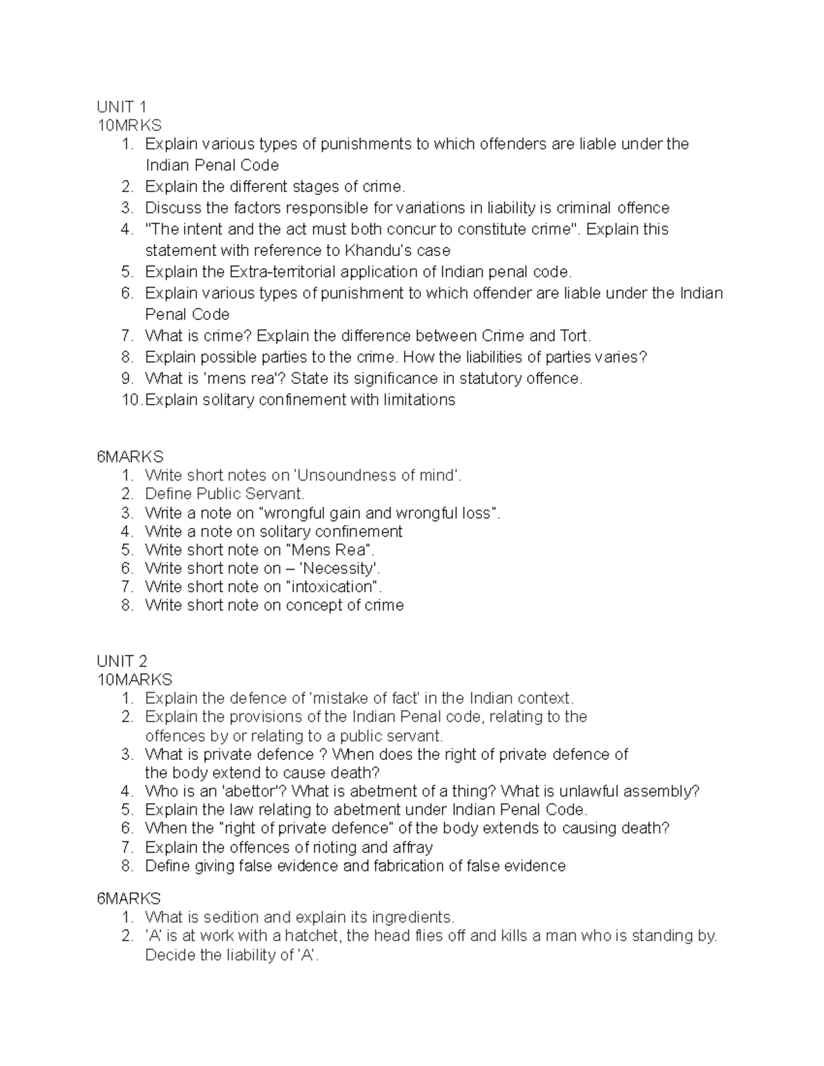 IPC - UNIT 1 10MRKS Explain various types of punishments to which ...