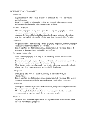 World Regional Geography Notes 1 - WORLD REGIONAL GEOGRAPHY Definition ...