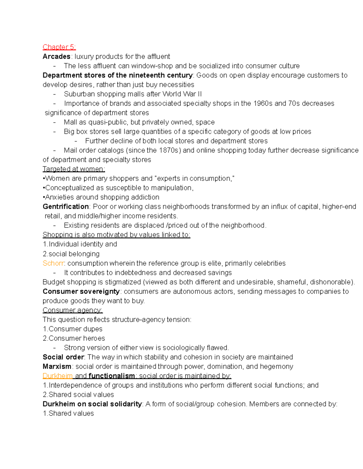 Sociology Chapter 5 - Chapter 5: Arcades: luxury products for the ...