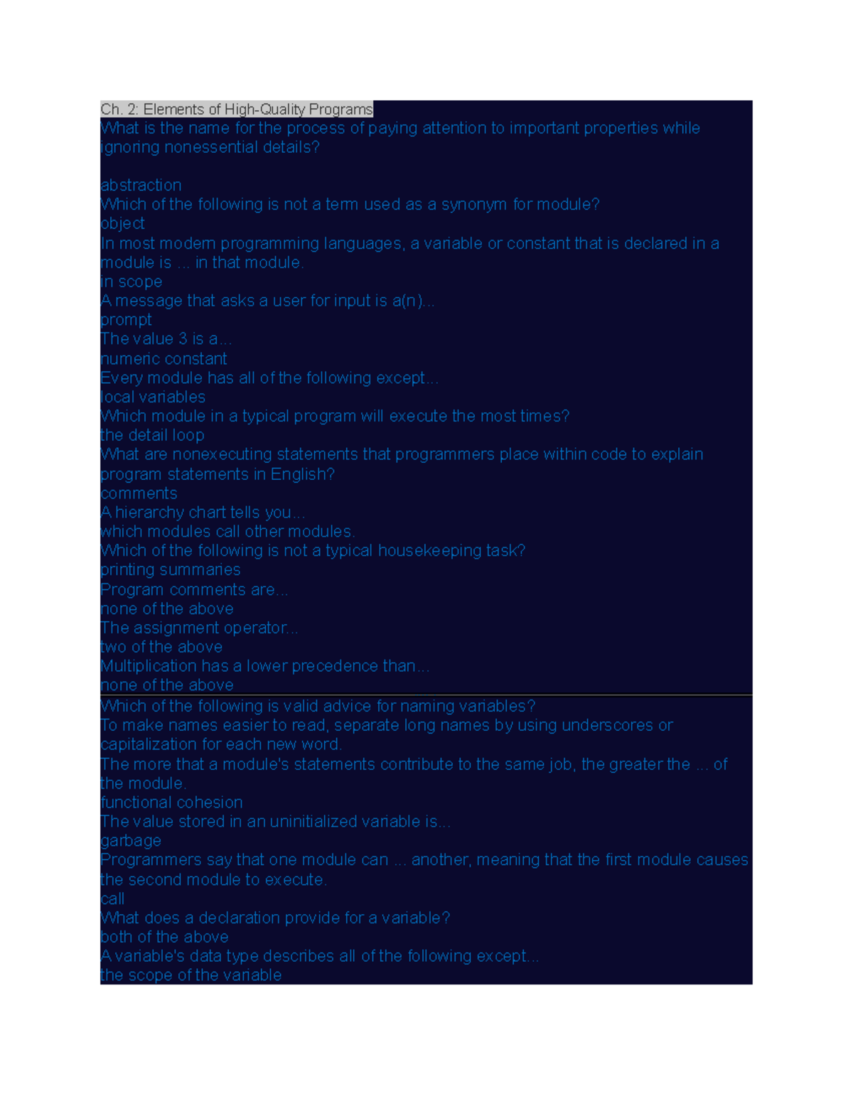 Element oh high quality programs - Ch. 2: Elements of High-Quality Programs What is the name for ...