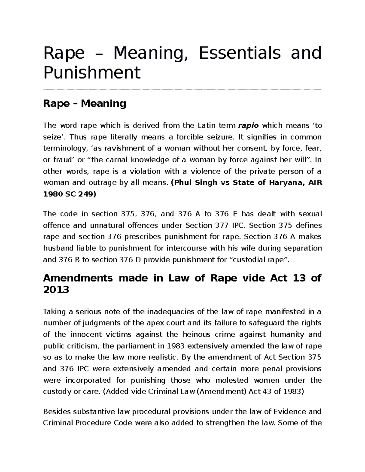 CH-17 Rape – Meaning, Essentials and Punishment - Rape – Meaning ...