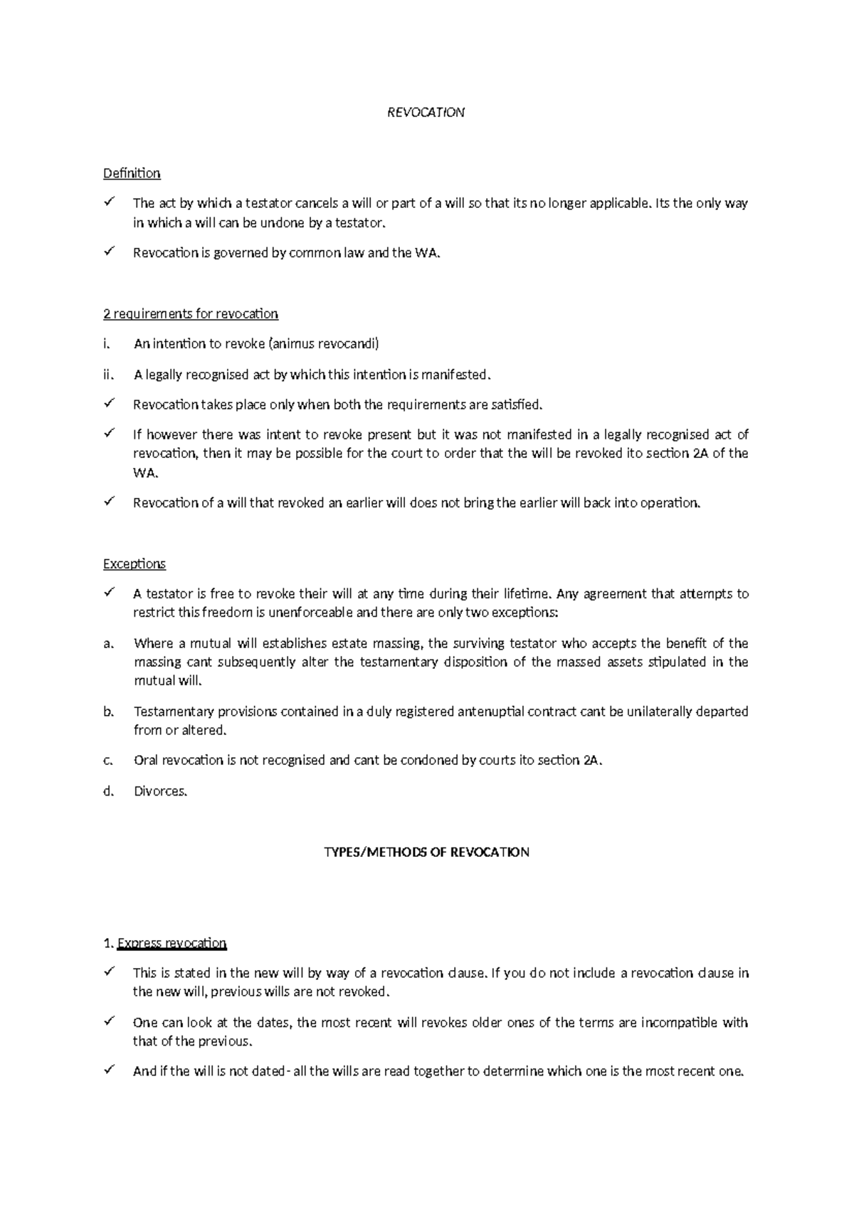 Revocation amended - Use with own notes - REVOCATION Definition The act ...