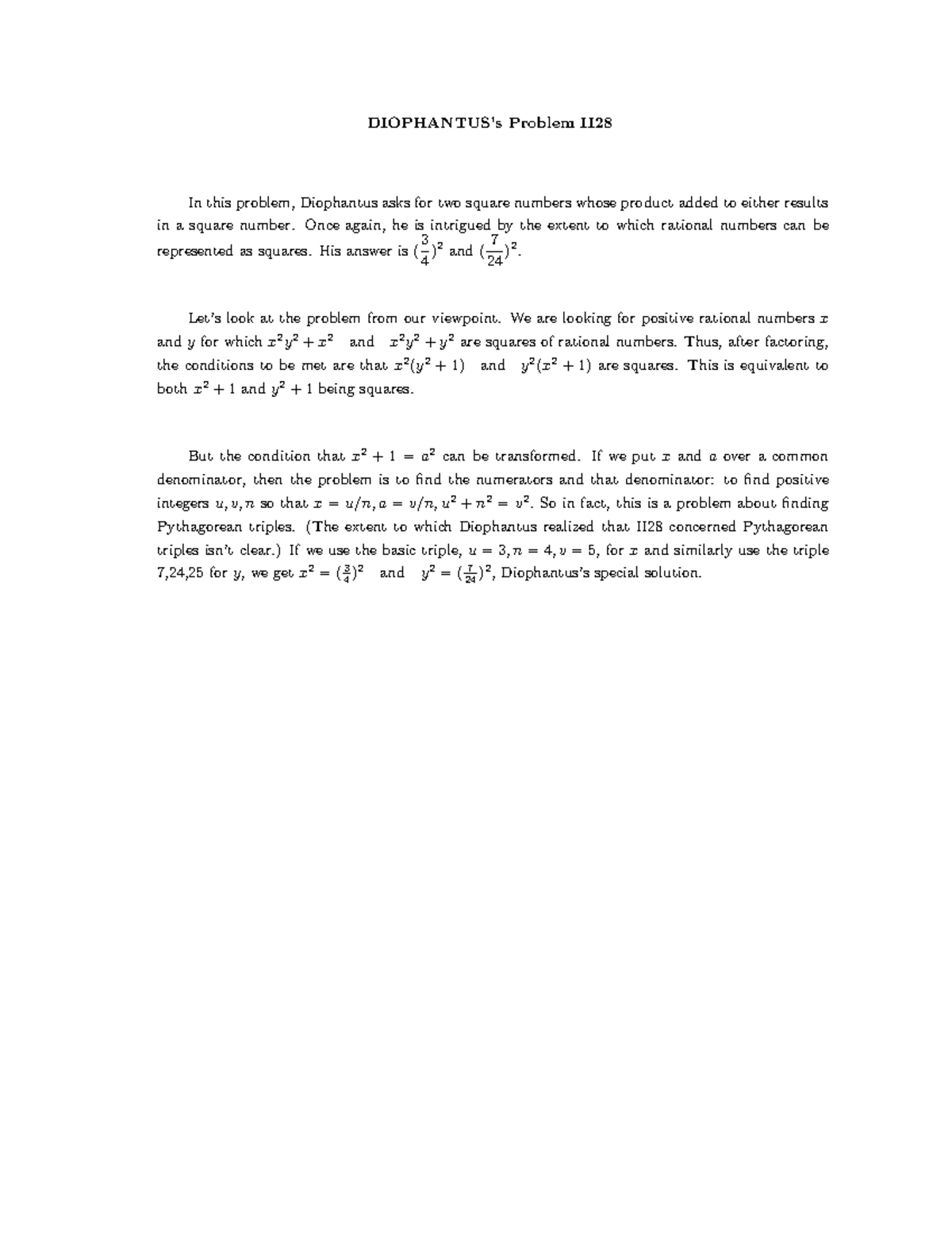 Practical - Diophantus’s problem2 - i28 - Problem II28 In this problem ...