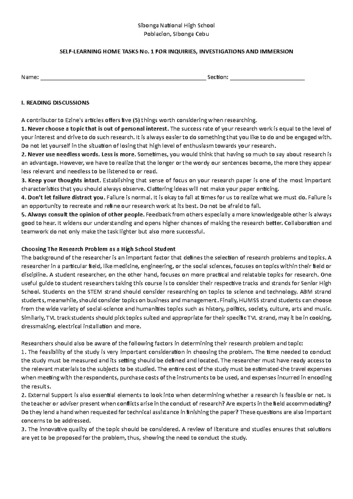 SLHT FOR Student Immersionist - Sibonga National High School Poblacion ...