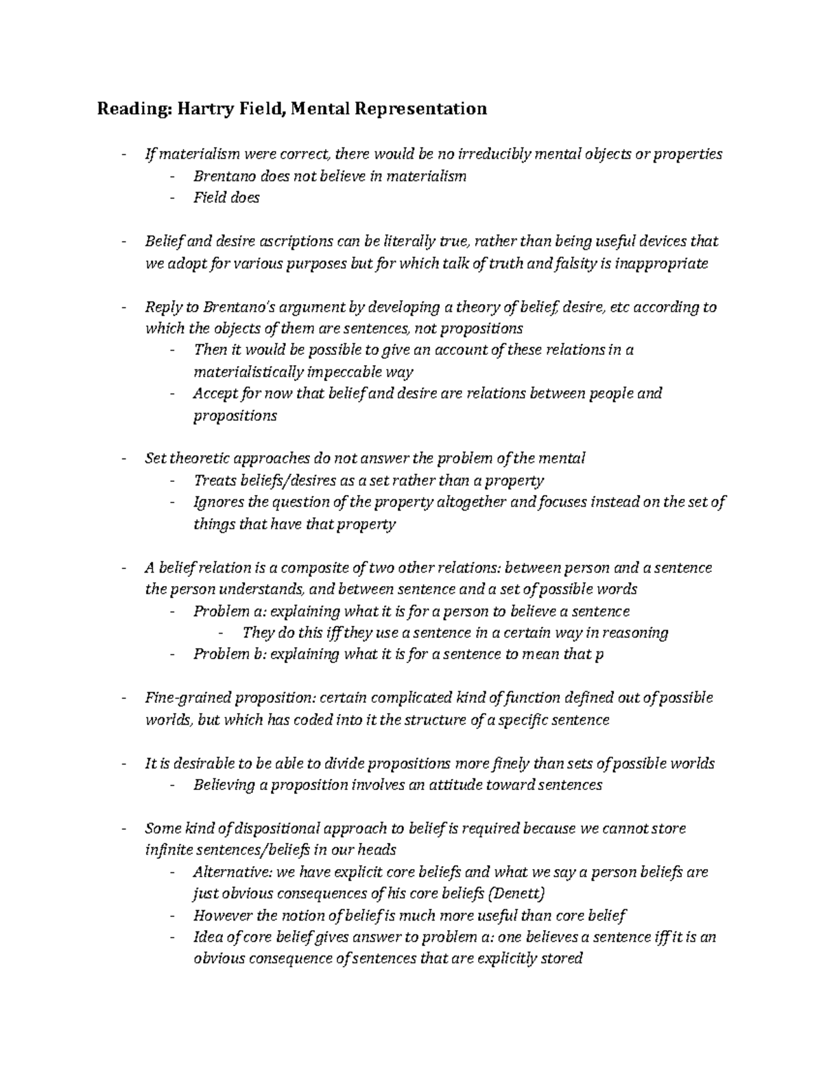 Class 8 - Lecture notes 8 - Reading: Hartry Field, Mental ...