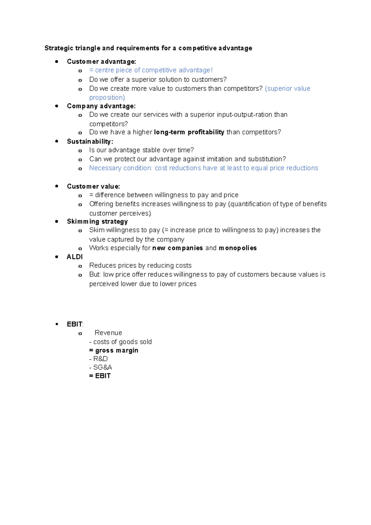 Strategic triangle and requirements for a competitive advantage - Studocu