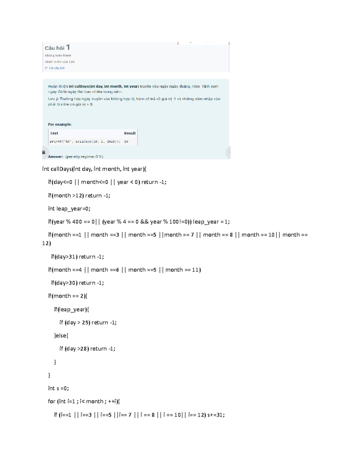 Lap 2 - thực hành 2 - int callDays(int day, int month, int year){ if(day