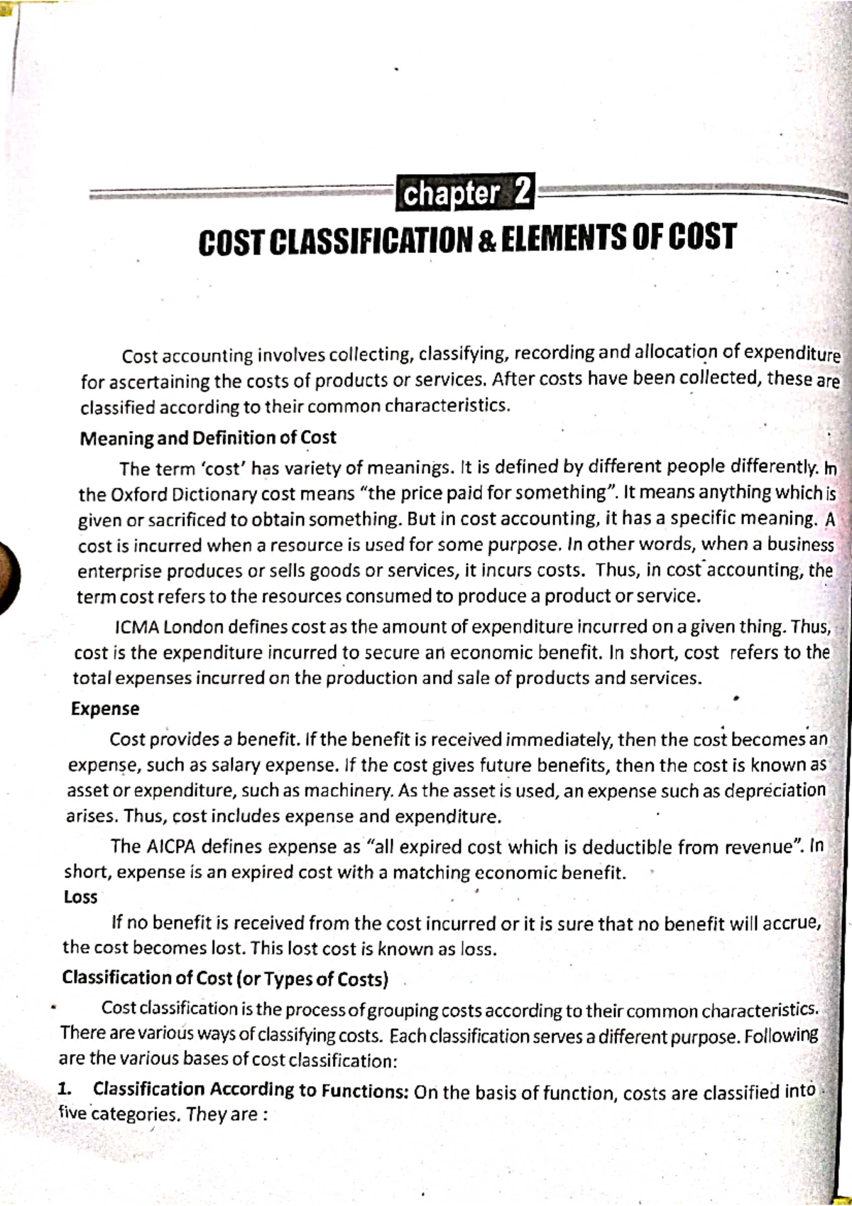2 Cost classification - cost accounting - B.Com - Studocu