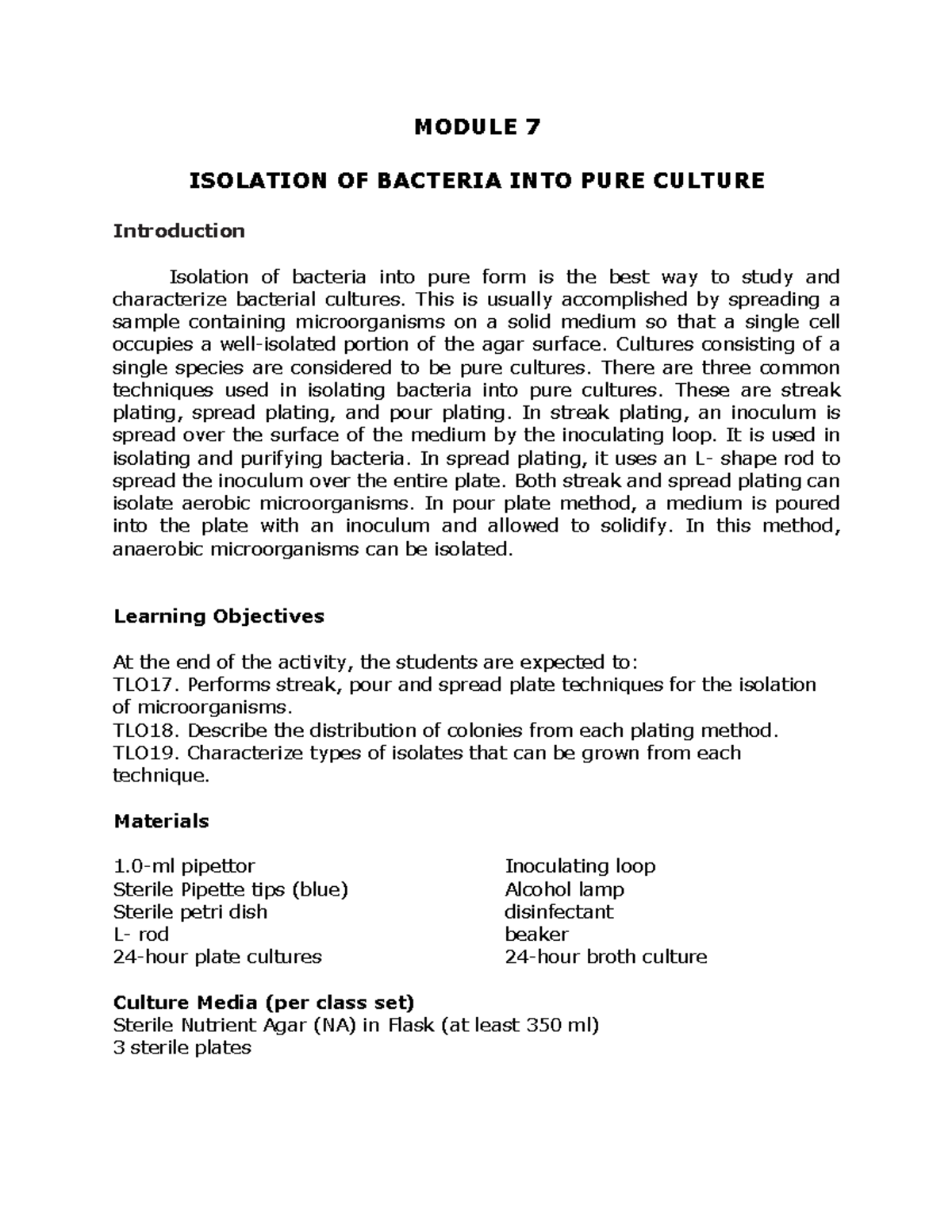 Microbes in the environment - MODULE 7 ISOLATION OF BACTERIA INTO PURE ...