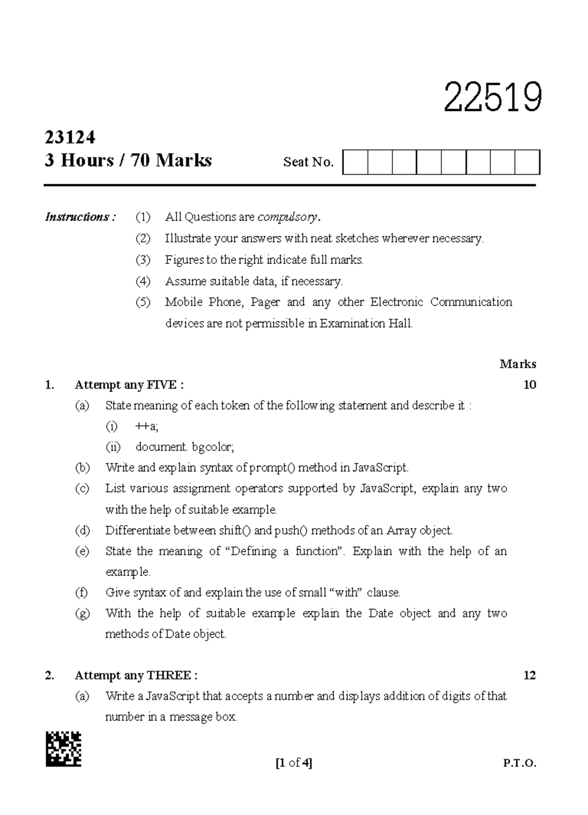 22519-2023-Winter-question-paper[Msbte study resources] - 22519 [1 of 4] P.T. 23124 3 Hours / 70 ...