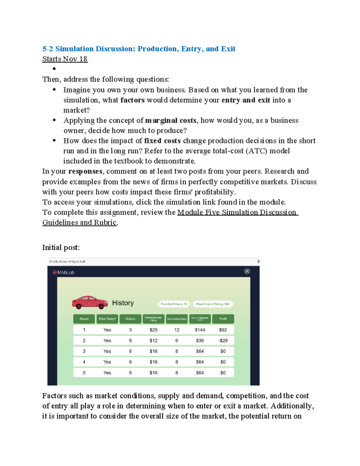 5-2 Simulation Discussion Production - Based on what you learned from ...