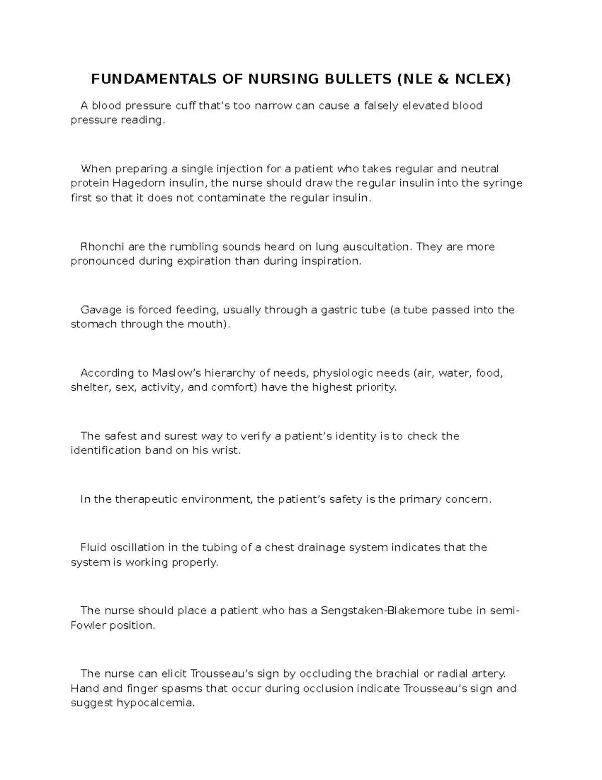 Fundamentals OF Nursing Bullets NLE Nclex - FUNDAMENTALS OF NURSING ...