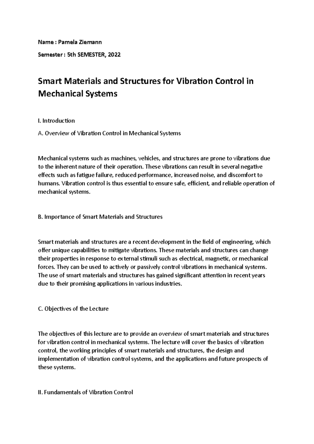 Smart Materials and Structures for Vibration Control in Mechanical ...