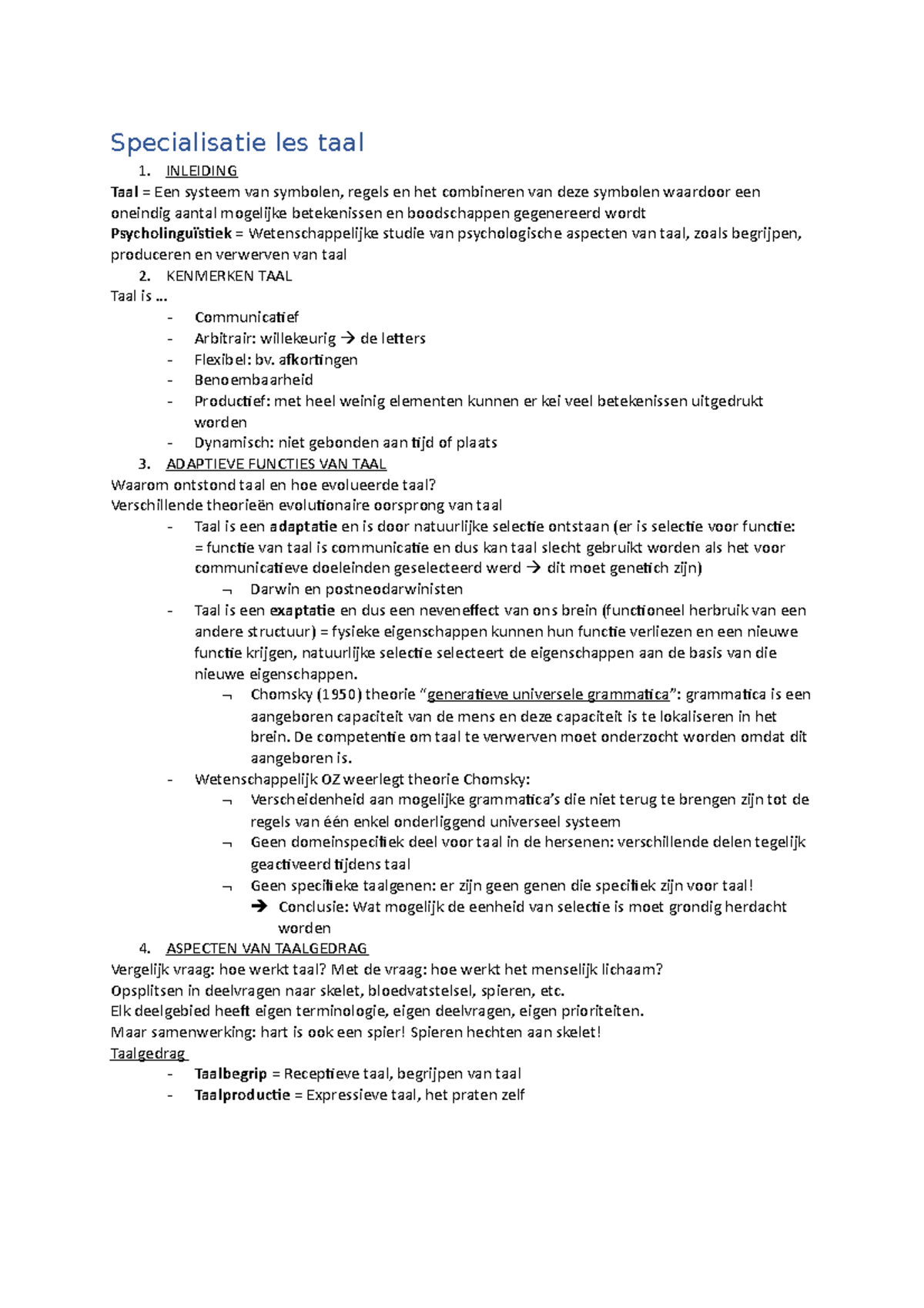Specialisatieles-taal - Specialisatie les taal 1. INLEIDING Taal = Een ...