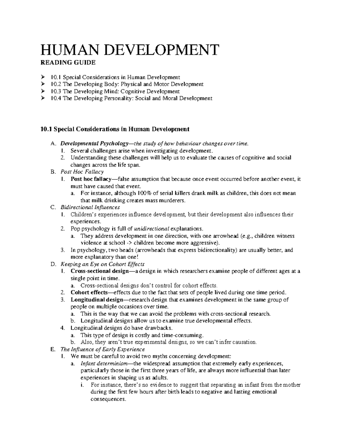 Reading Guide-Human Development - HUMAN DEVELOPMENT READING GUIDE 10 ...