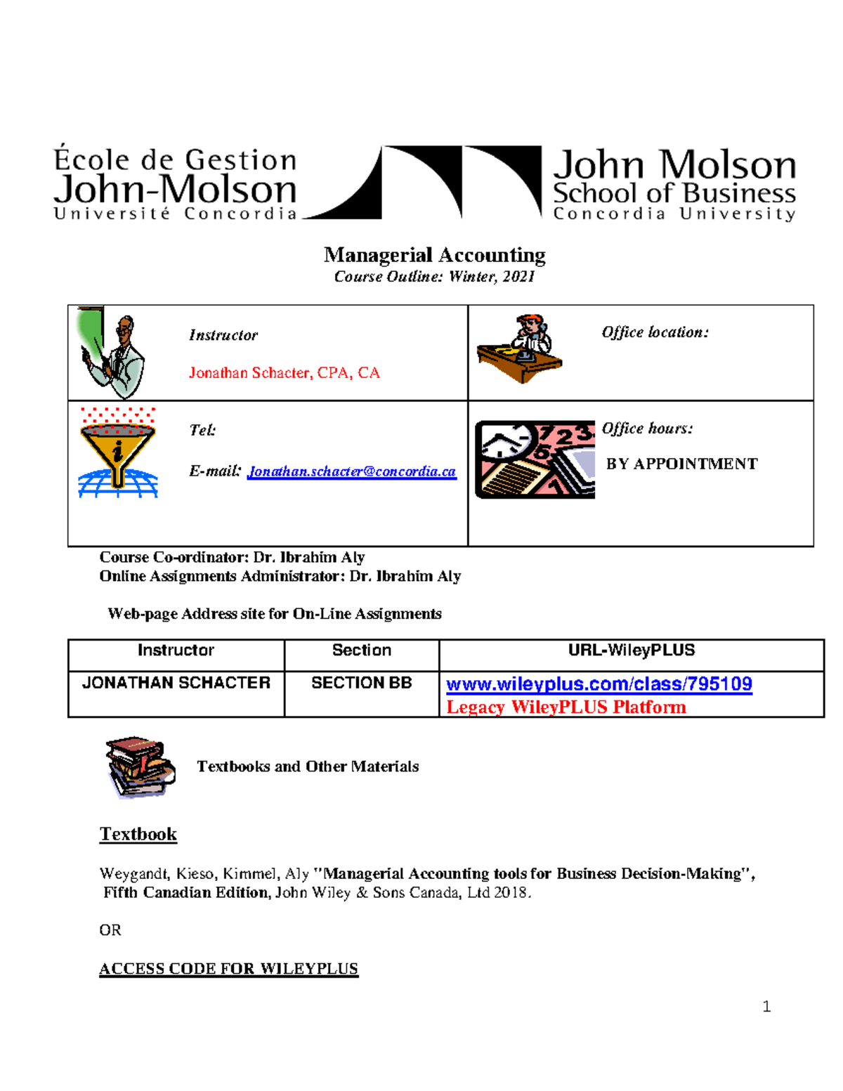 Course outline section BB - Managerial Accounting Course Outline ...