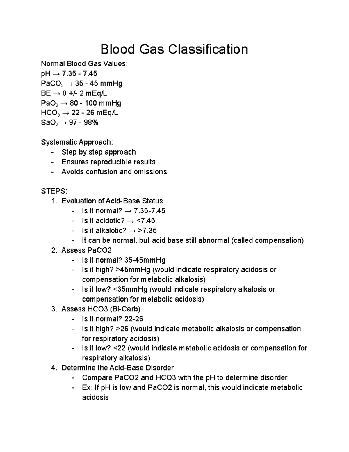 Blood Gas Classification - Blood Gas Classification Normal Blood Gas ...