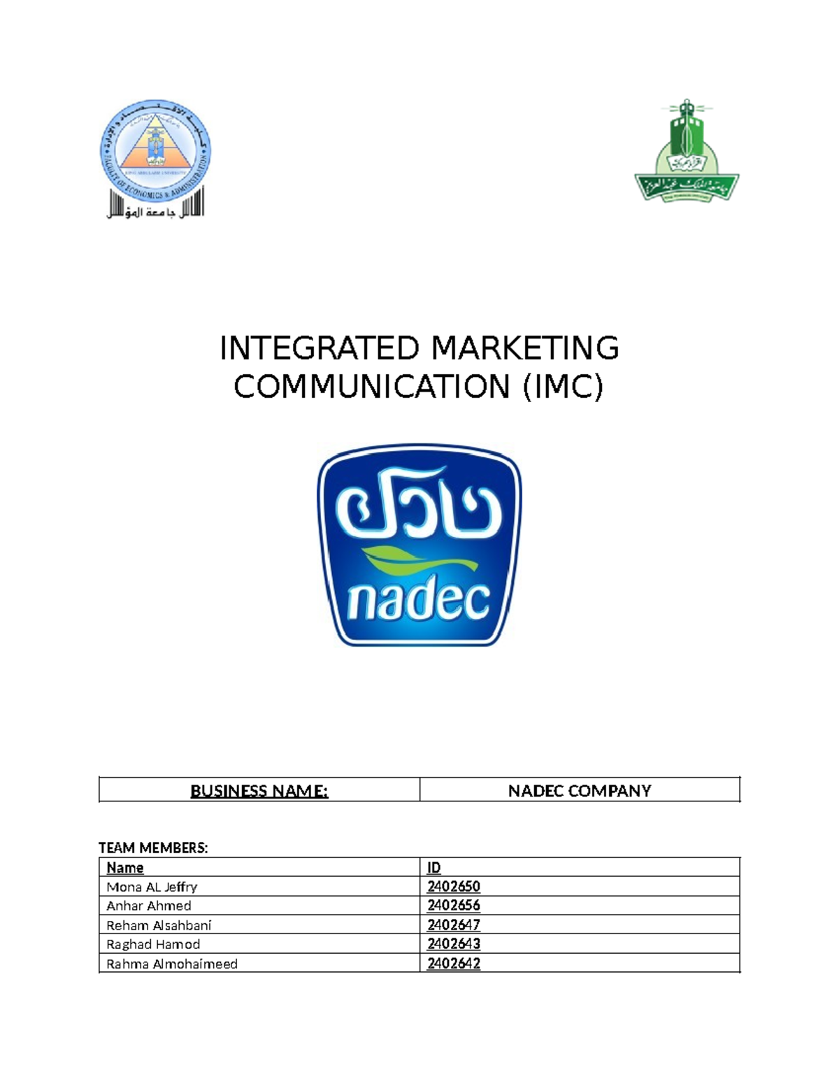 IMC-project -2023 - ASSIMENTS - INTEGRATED MARKETING COMMUNICATION (IMC ...