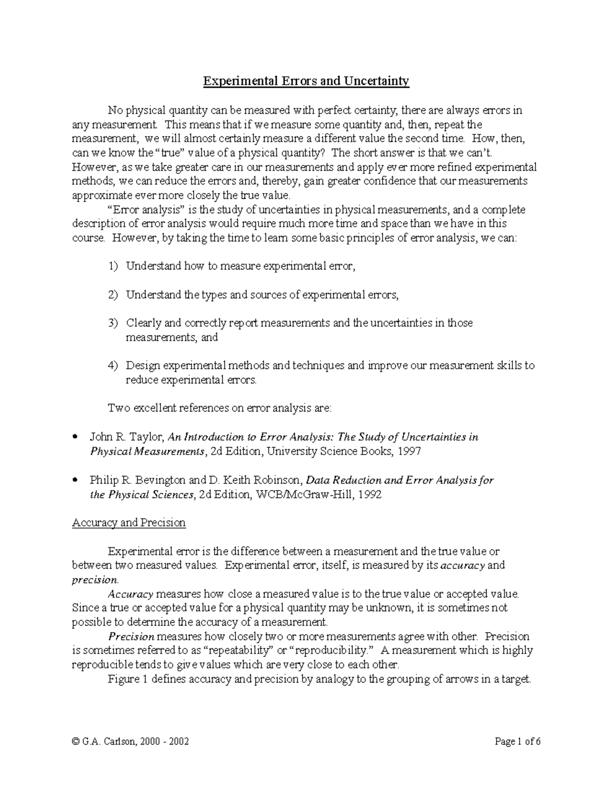 Error uncertainty - Lecture notes 1-6-7-8 - Experimental Errors and ...