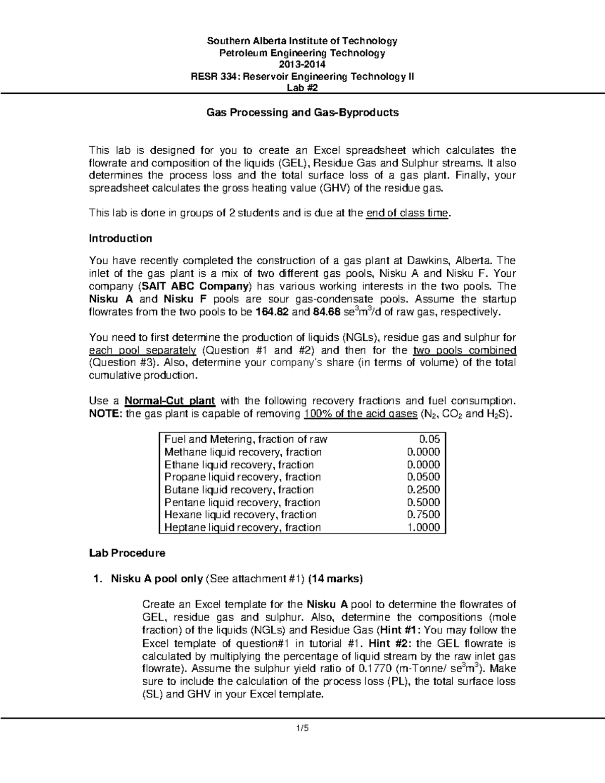 Gas Processing and Gas-Byproducts - RESR344 - SAIT Polytechnic - Studocu