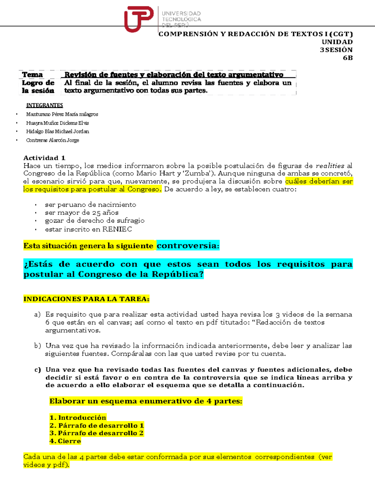 Actividad Grupal- Requisitos - COMPRENSI”N Y REDACCI”N DE TEXTOS I (CGT) UNIDAD 3 SESI”N 6B ...