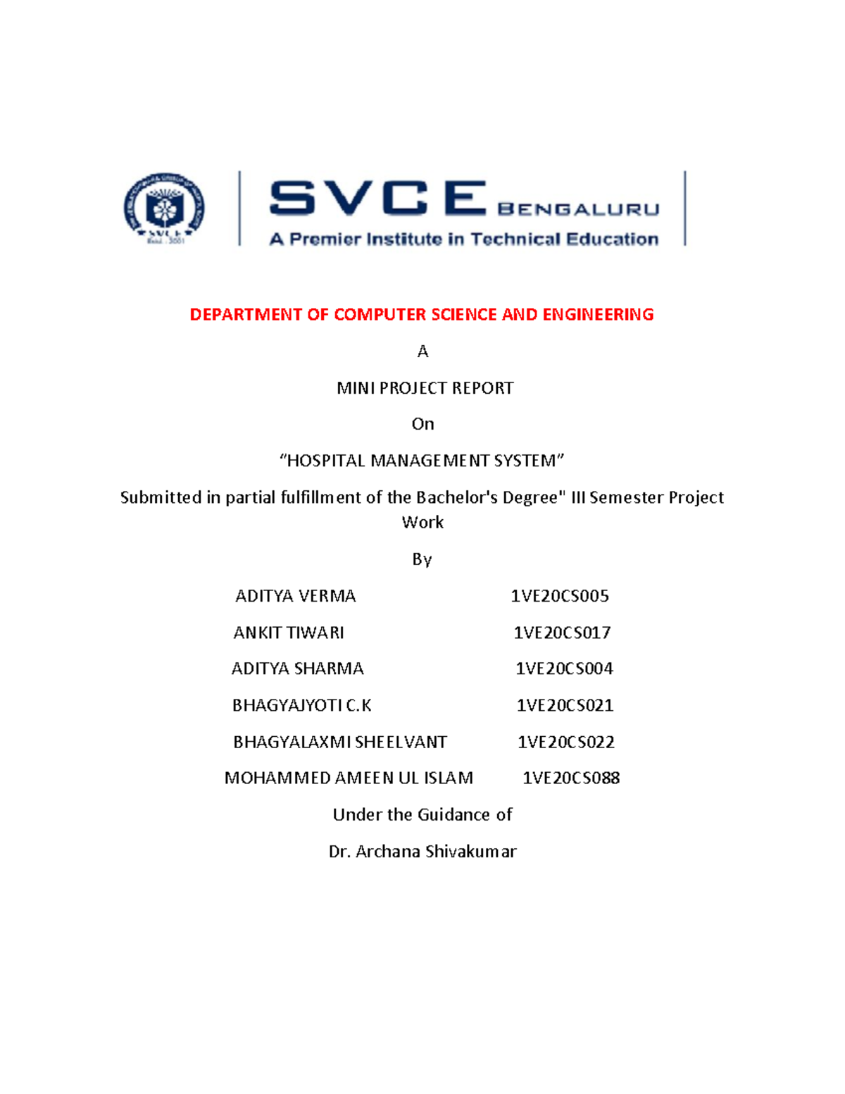 DSA Mini Project Report(Hospital Management System) - data structures - VTU - Studocu
