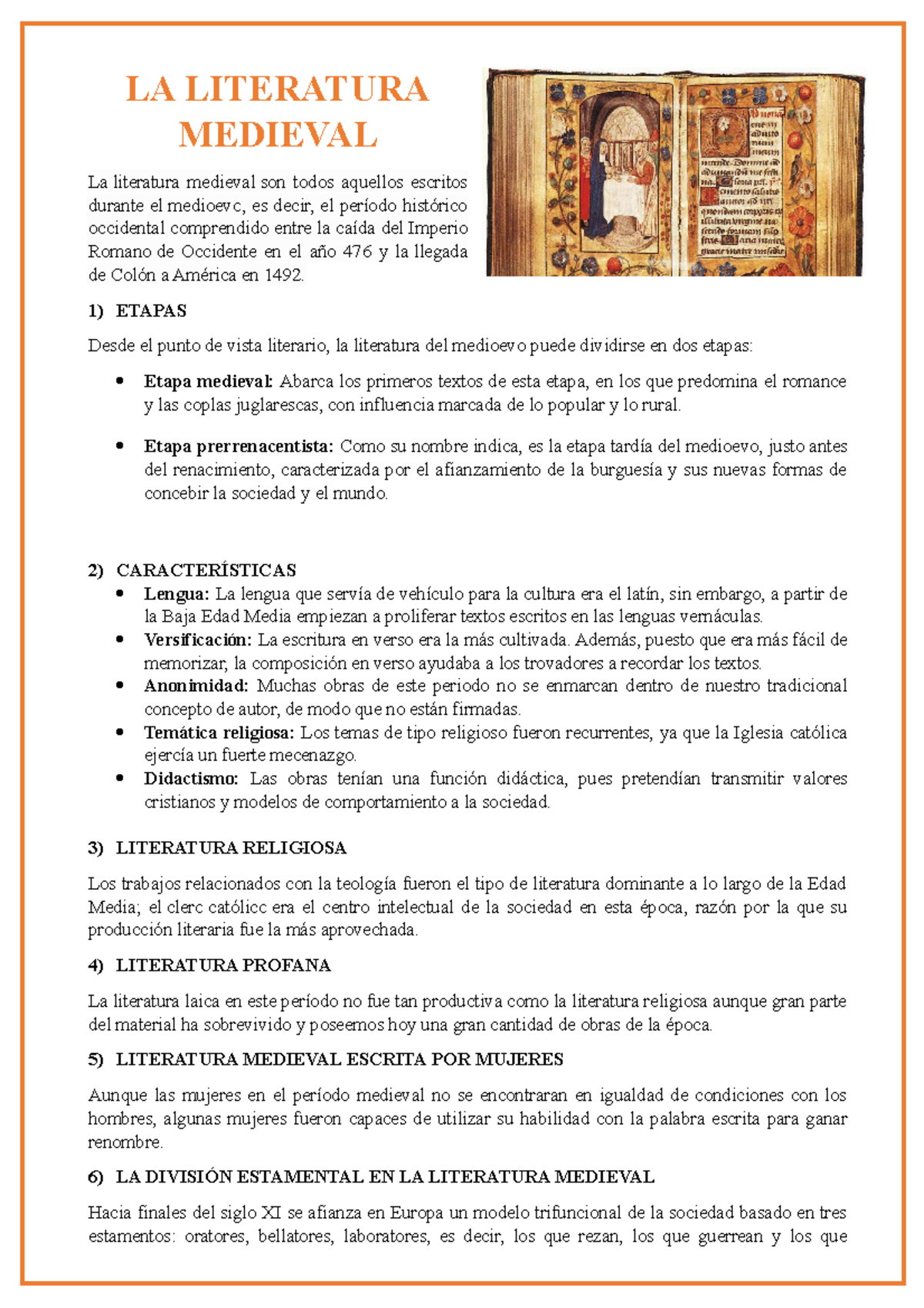 Literatura Medieval - LA LITERATURA MEDIEVAL La literatura medieval son ...