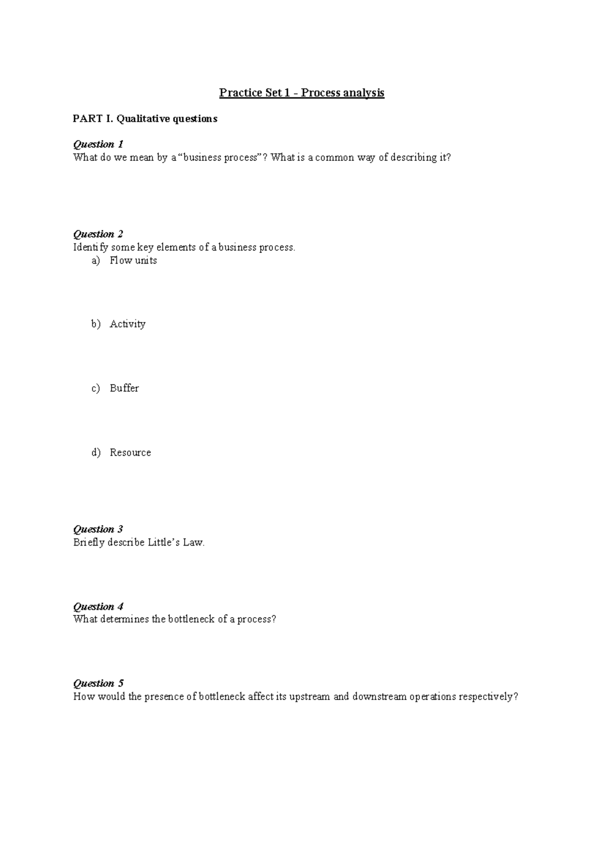 Practice Set #1 Process Analysis - Practice Set 1 - Process analysis ...