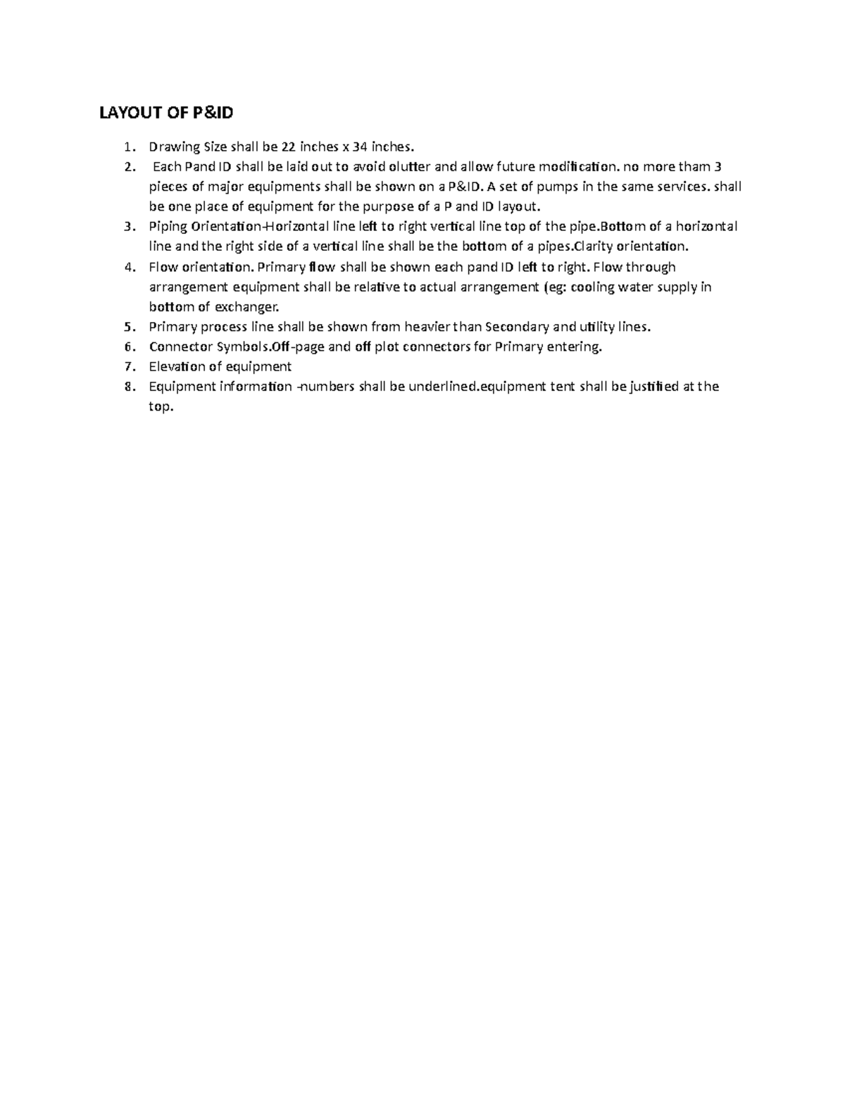 P&ID layout - LAYOUT OF P&ID Drawing Size shall be 22 inches x 34 ...
