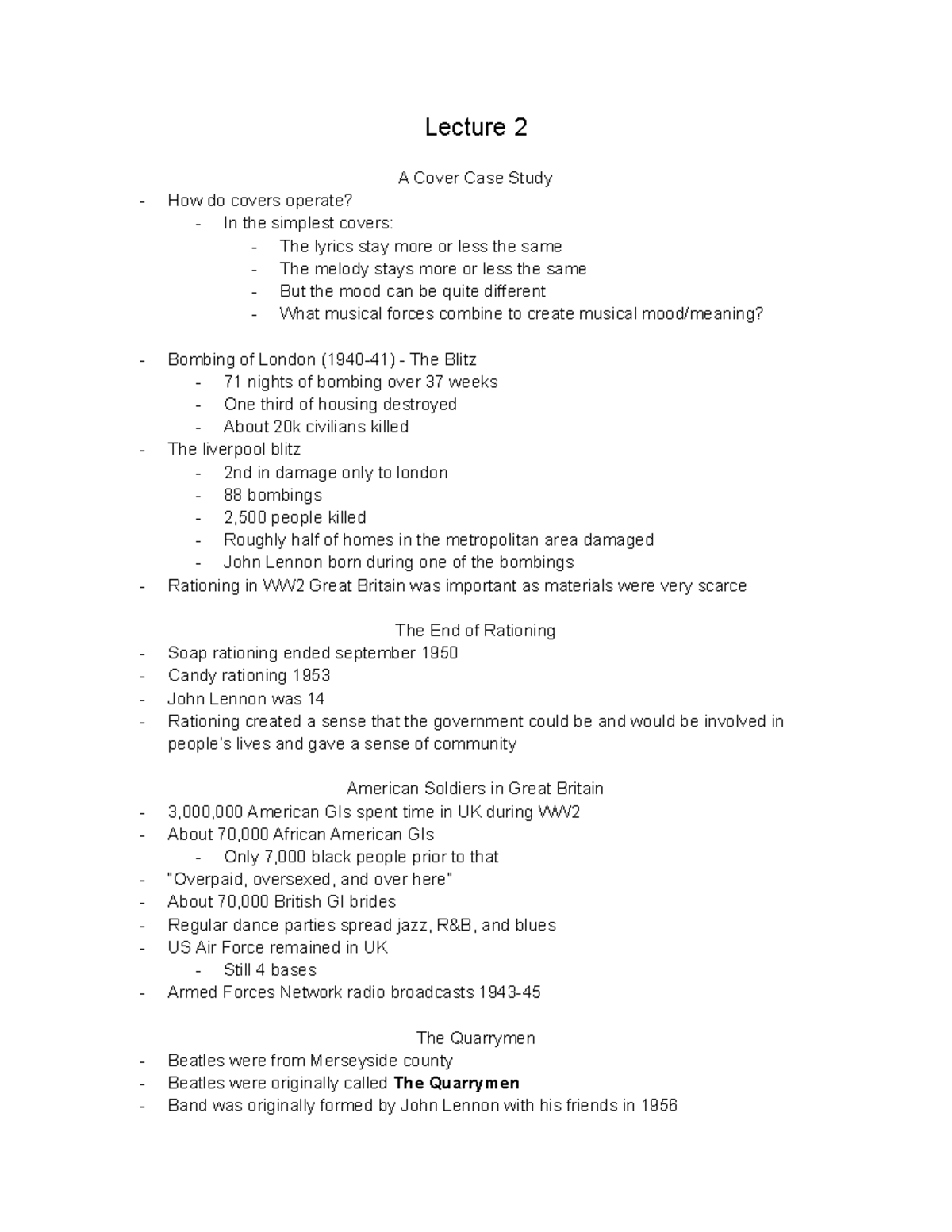 MUS 116 Notes (Lecture 2) - Lecture 2 A Cover Case Study How do covers ...