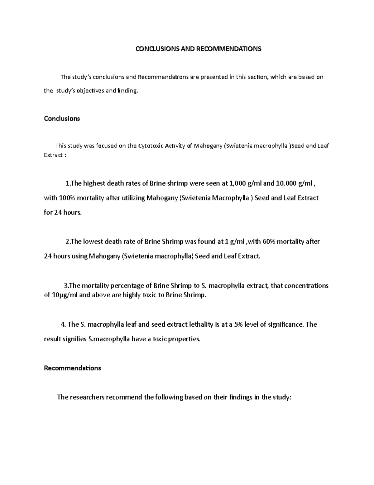 Conclusions AND Recommendations - CONCLUSIONS AND RECOMMENDATIONS The ...