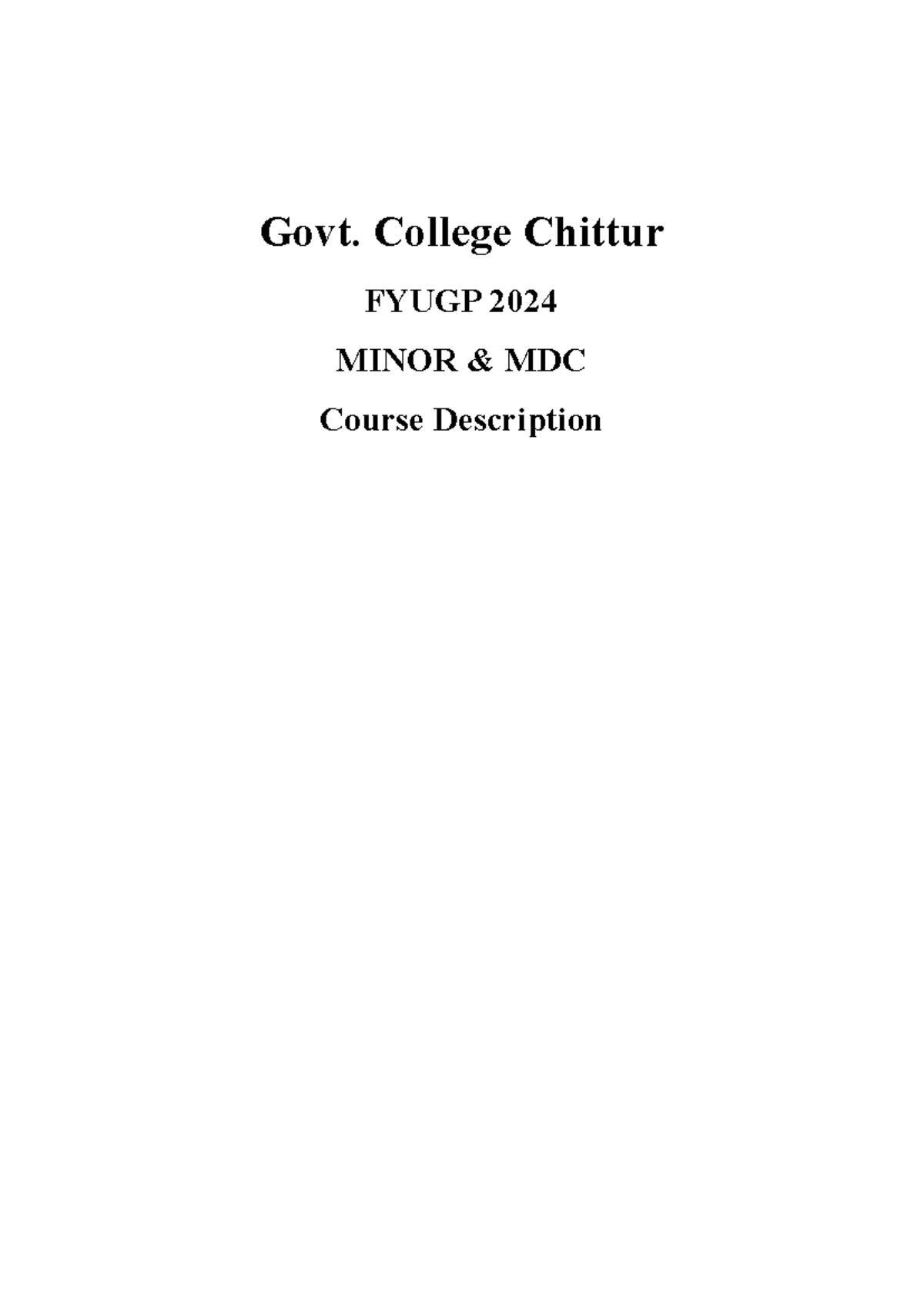 Mionor MDC Course Description - Govt. College Chittur FYUGP 2024 MINOR ...