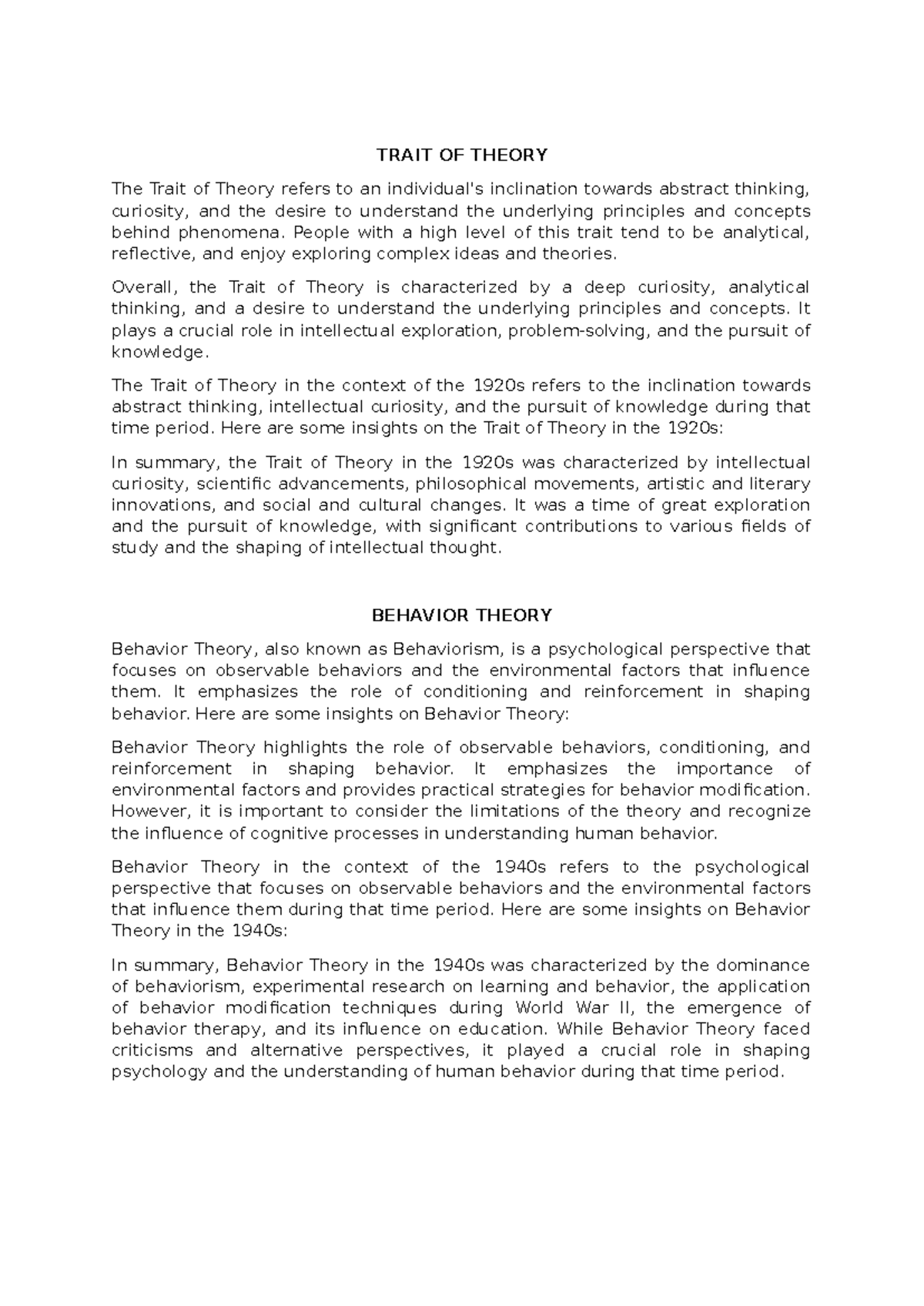 Gilbert PA 107 Midterm - N/A - TRAIT OF THEORY The Trait of Theory ...