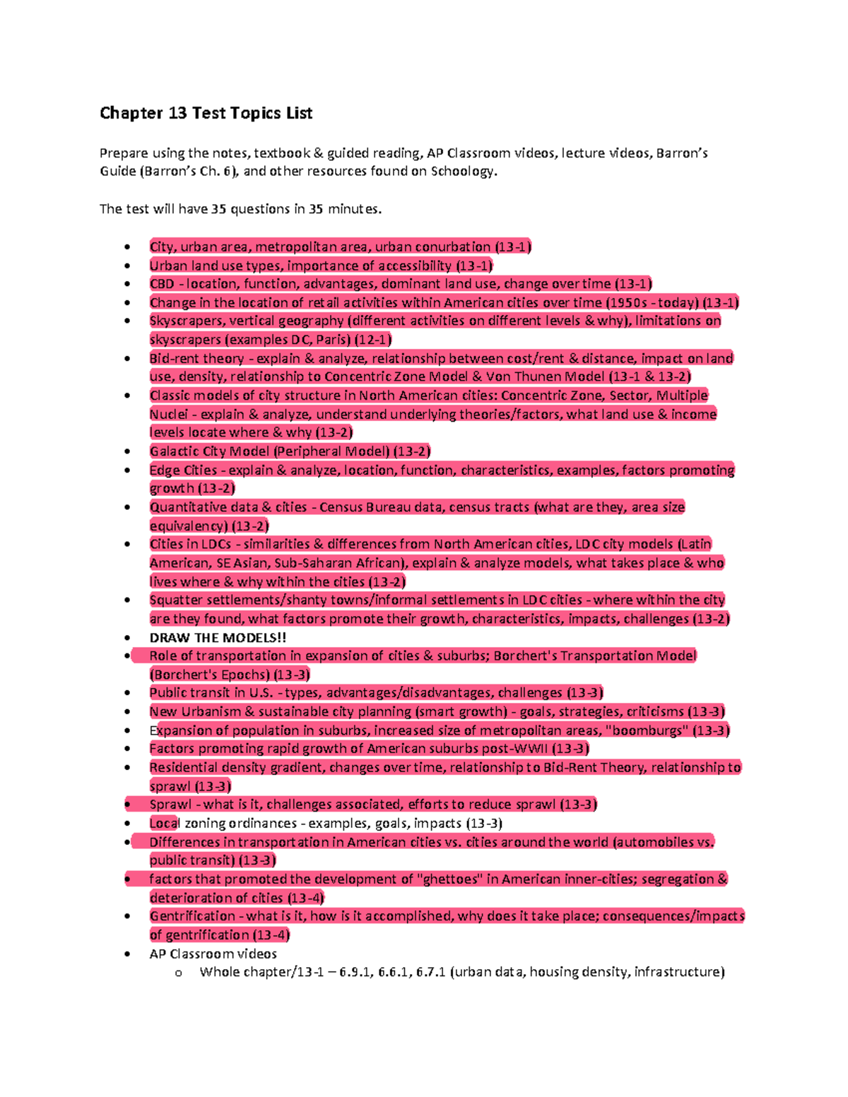 Chapter 13 Test Topics List NEW Chapter 13 Test Topics List Prepare