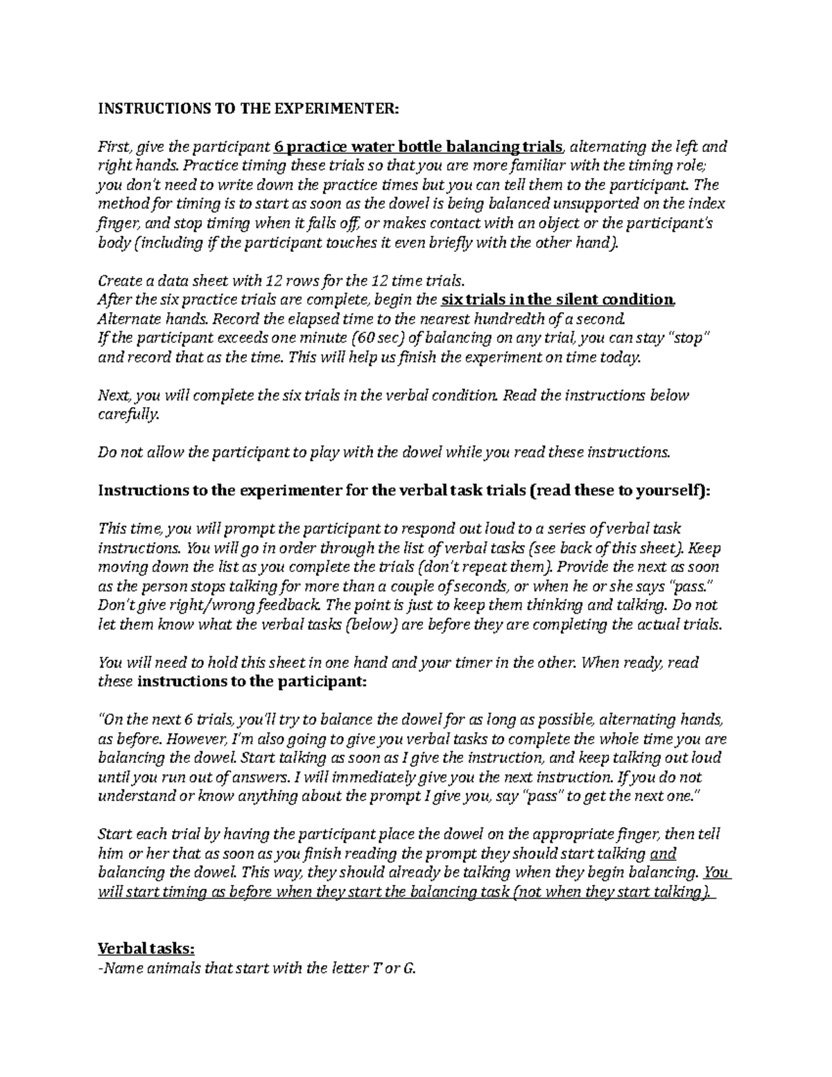 Lab 3 Instructions TO THE Experimenter - INSTRUCTIONS TO THE ...