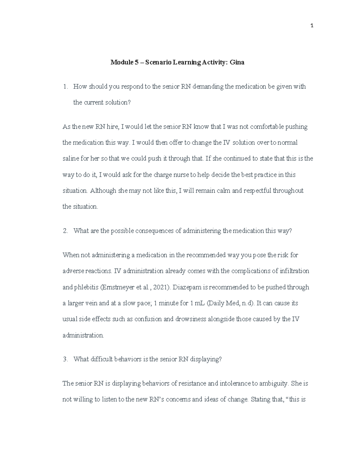 Module 5 Gina - Course work for class - 1 Module 5 – Scenario Learning ...