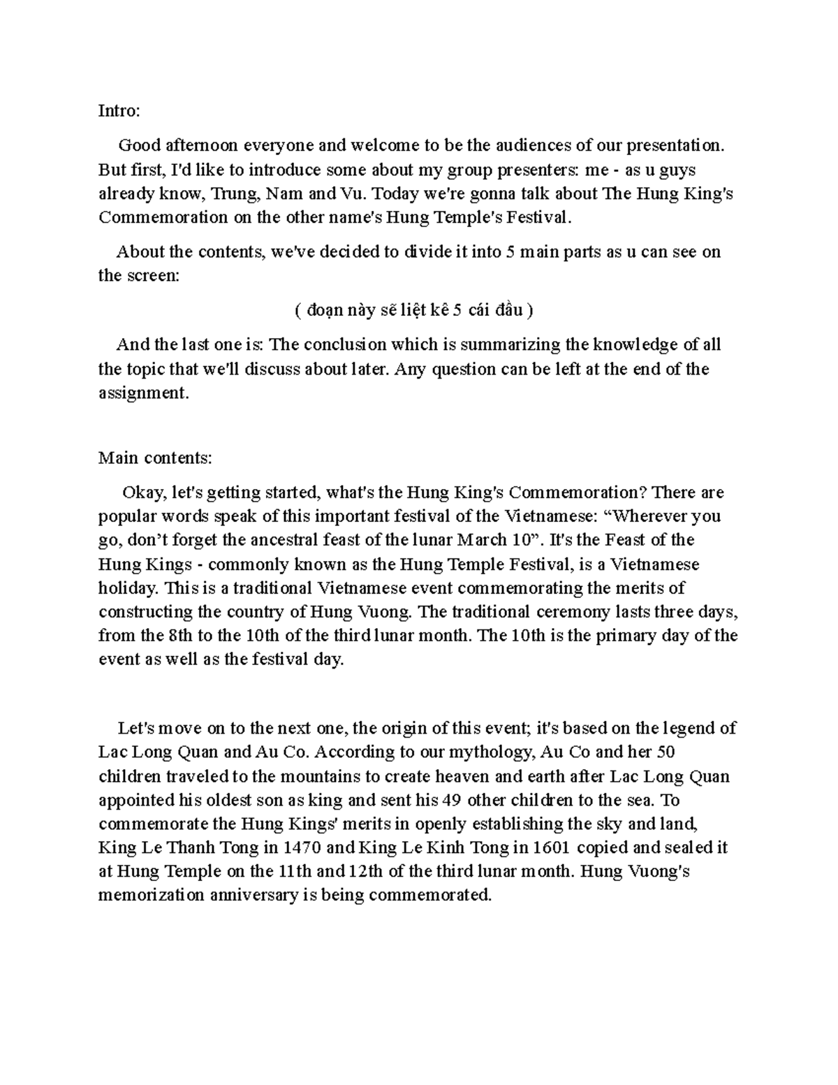 Thuyết-trình - presentation - Intro: Good afternoon everyone and ...