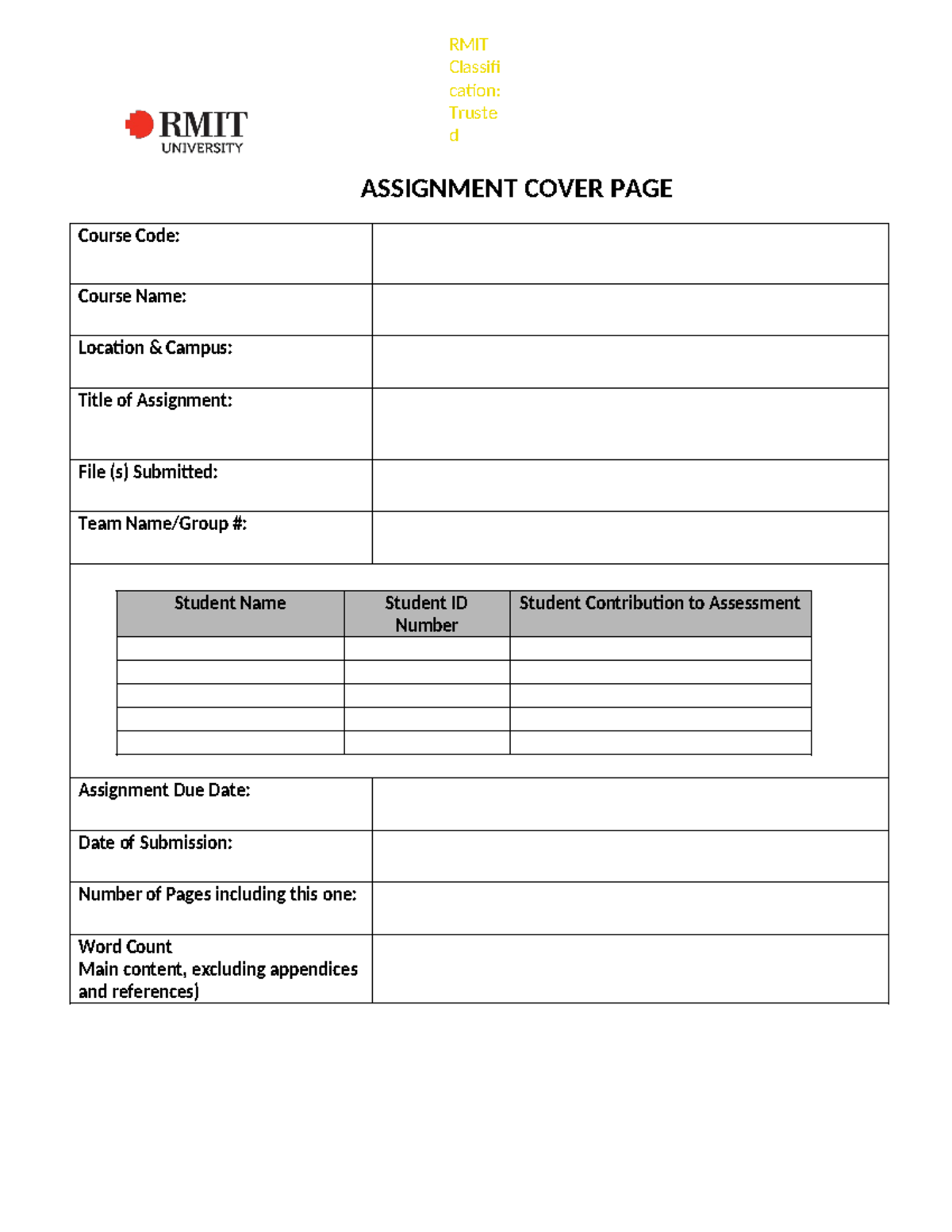Assignment Cover Page - Sample 2 - Group - Event Management - RMIT Classifi cation: Truste d ...
