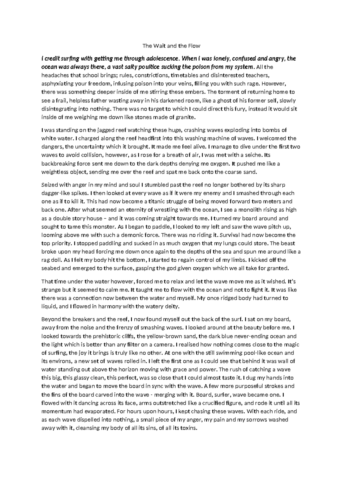 Pat's creative writing - The Wait and the Flow I credit surfing with ...