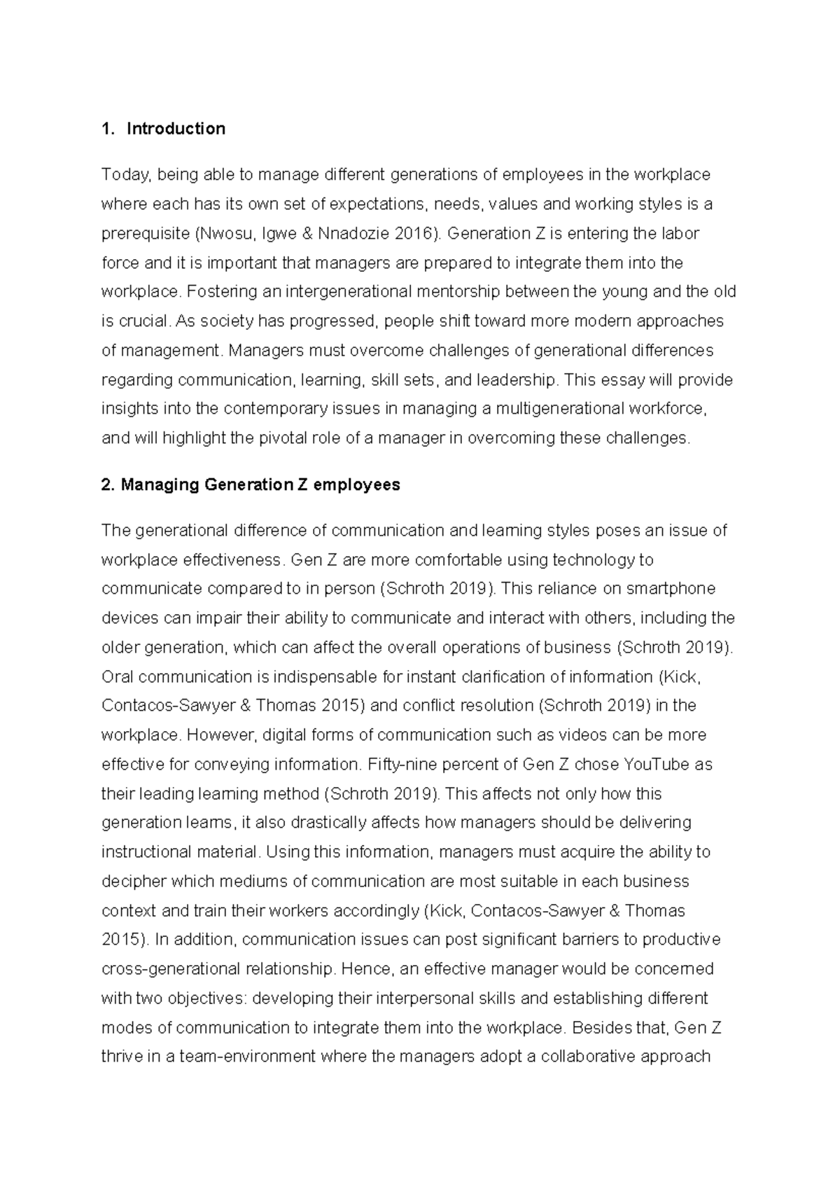 Effective manager in a diverse workforce - Introduction Today, being ...