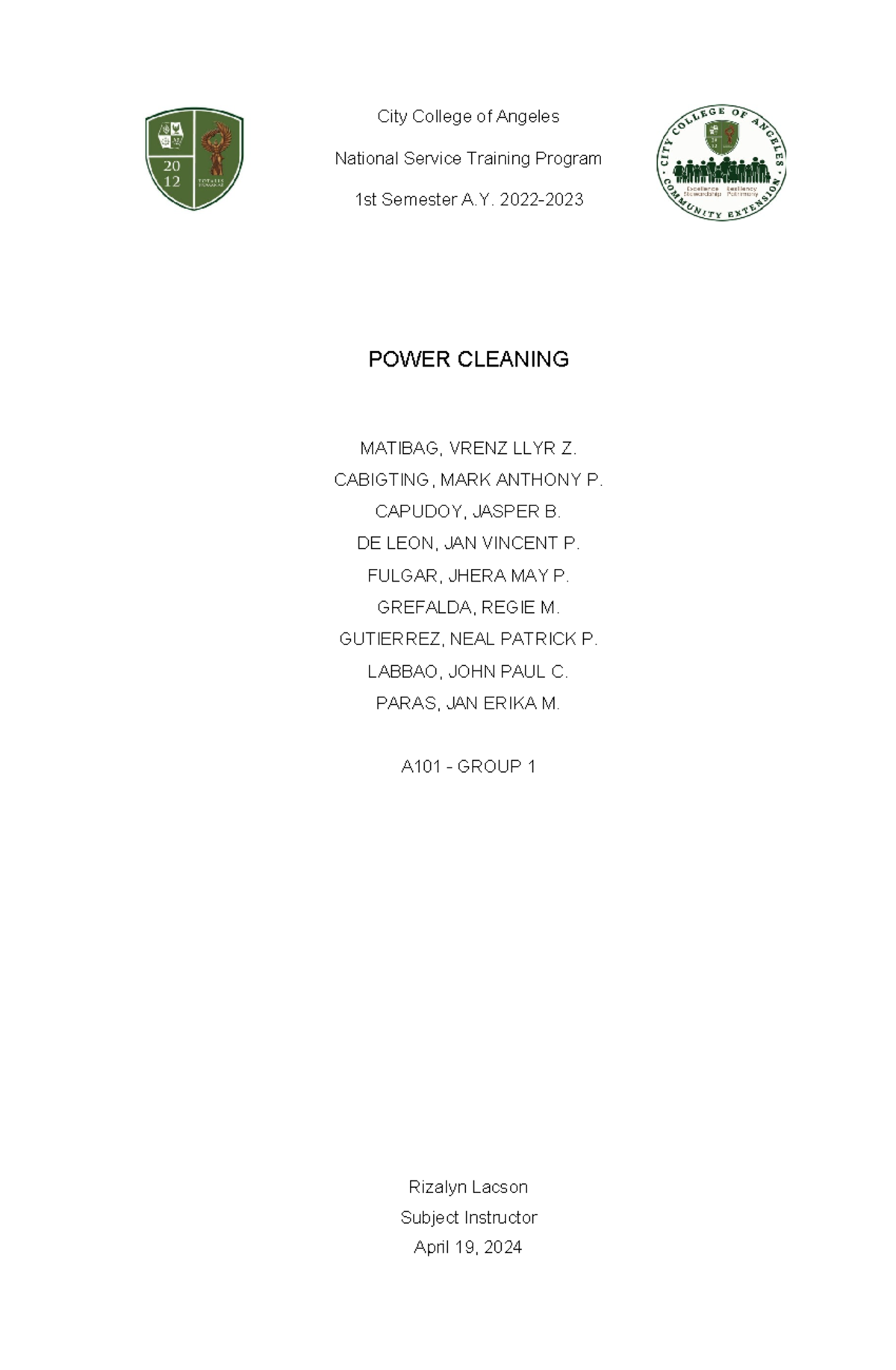 NSTP Project Proposal 2024 - City College of Angeles National Service ...