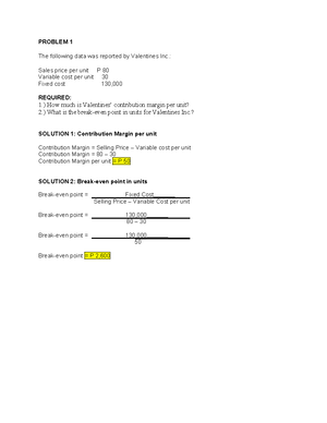 Practice Materials - Fixed Cost 117, Unit cost 900 Net Income ...
