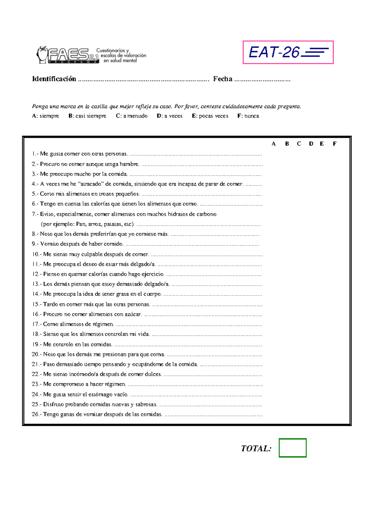 Cuestionario de Actitudes ante la Alimentación (EAT 26) - EAT ...